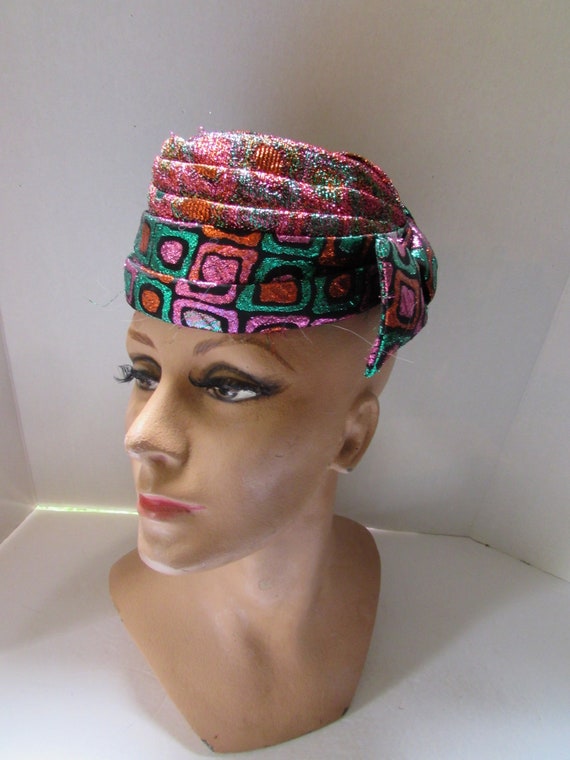 SALE Vintage Hat Metallic Thread Tiered Design Geomet… - Gem