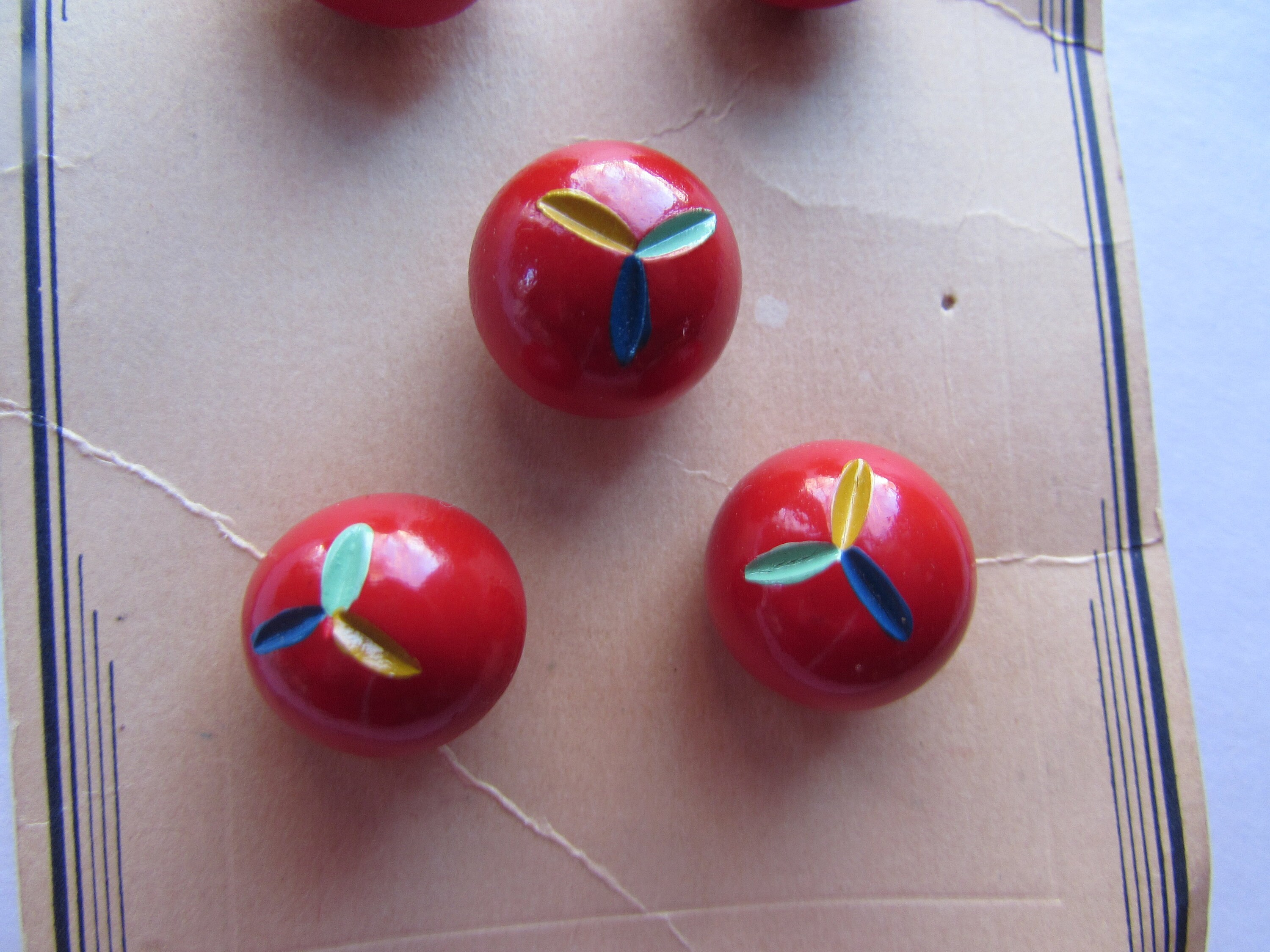 Vintage Buttons Original Packet Painted Red Wood Domed Shape Styled ...