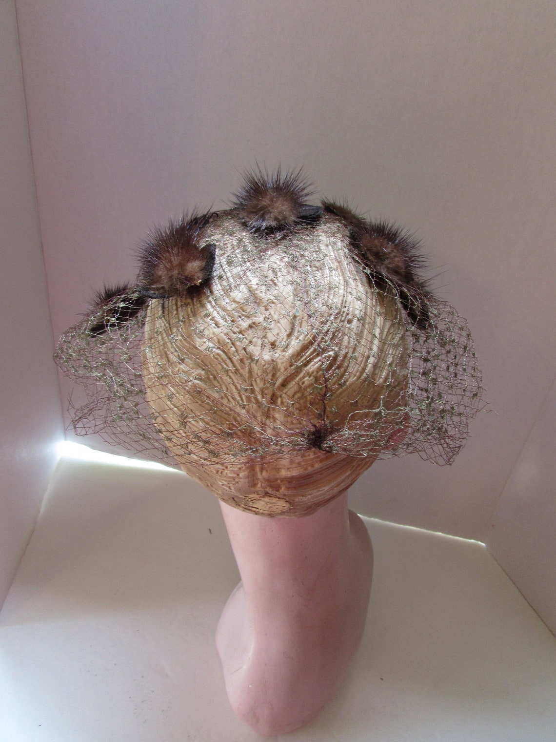 Whimsy Hat Mid Century Era Dark Brown Mink Dark Brown Net Body - Etsy