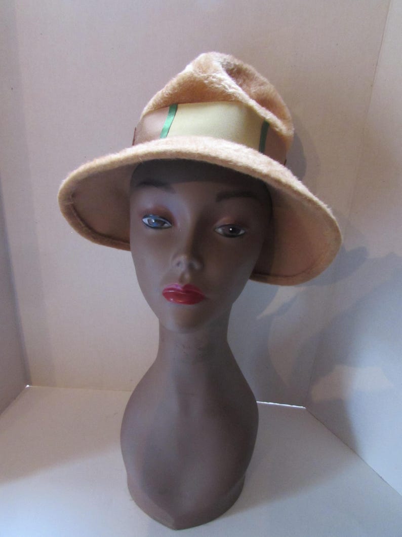 Vintage 1970s Velour Bucket Hat: Camel Color, Grosgrain Ribbon Trim - Etsy
