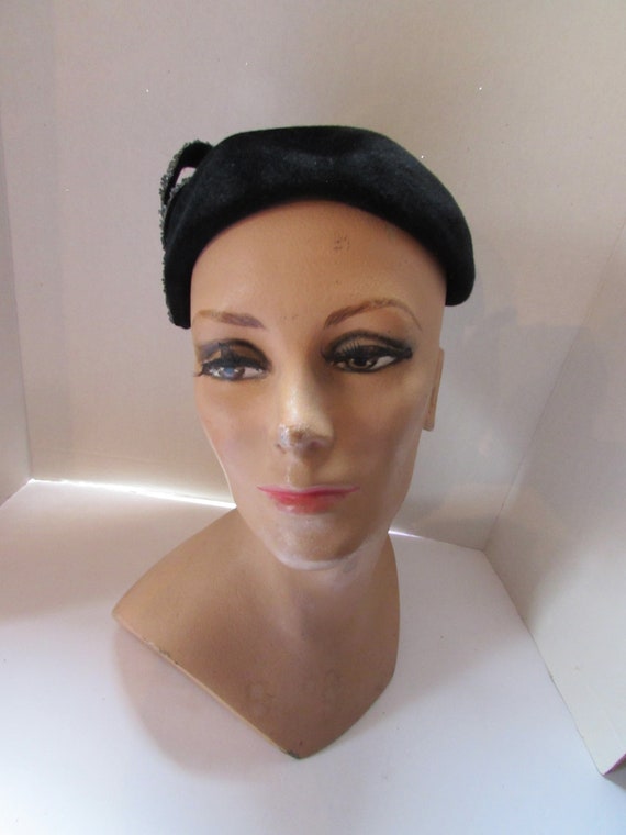 Vintage Hat Mid Century Half Hat Black Color Genuine … - Gem