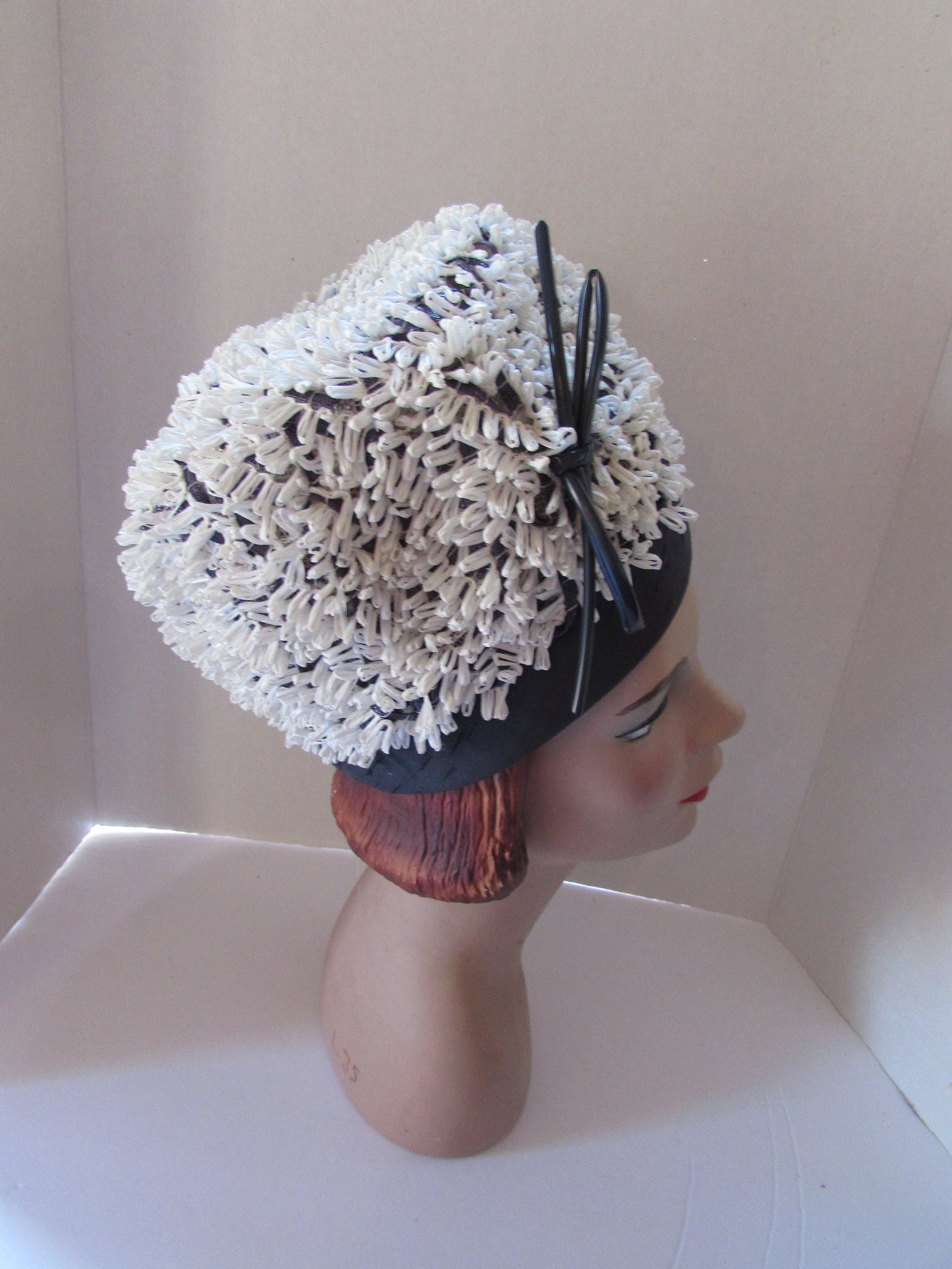 Vintage Hat 1960 Era Bubble Style Hat High Crown White Raffia Loops ...