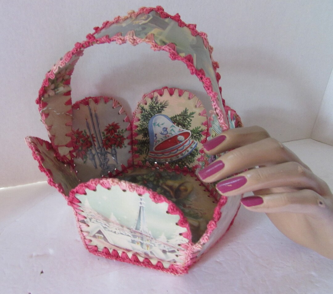 Christmas Decoration Card Basket Handmade Basket Laminated Cards Yarn ...