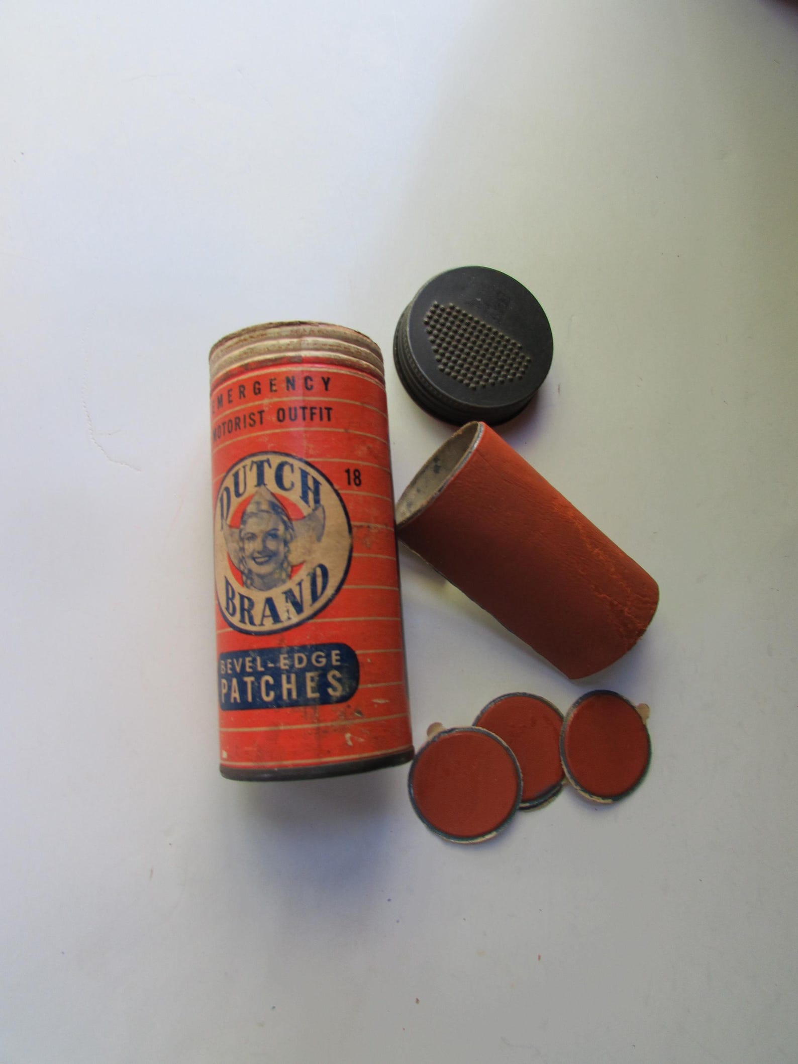 Advertising Tin Dutch Girl Brand Motorist Outfit Patch Repair Van Cleef ...