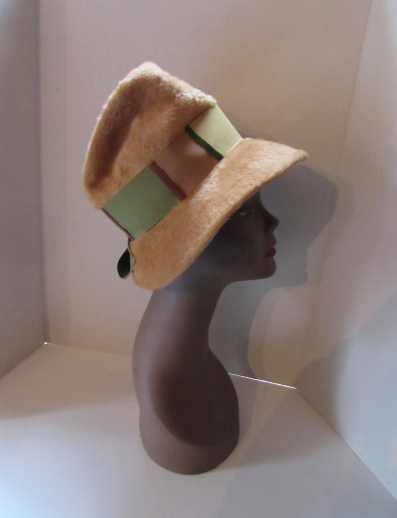 Vintage 1970s Velour Bucket Hat: Camel Color, Grosgrain Ribbon Trim - Etsy