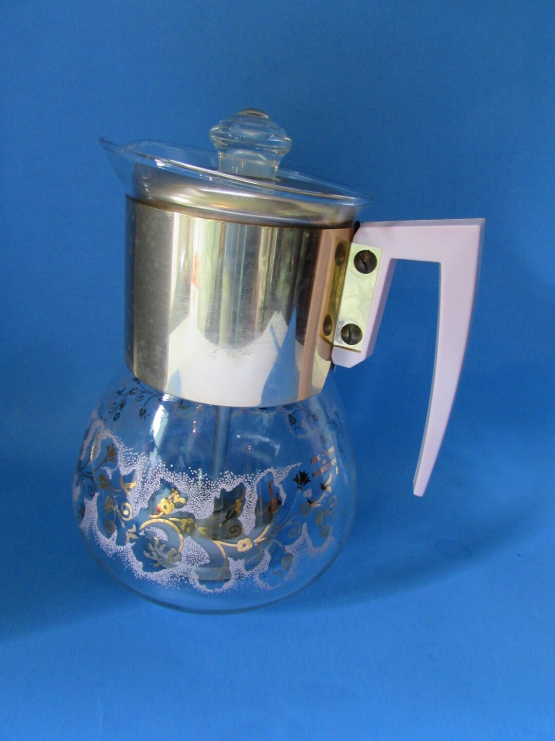 Vintage Coffee Pot Perc King Handcraft Brand Pink and Gold 1960 Era Mid ...