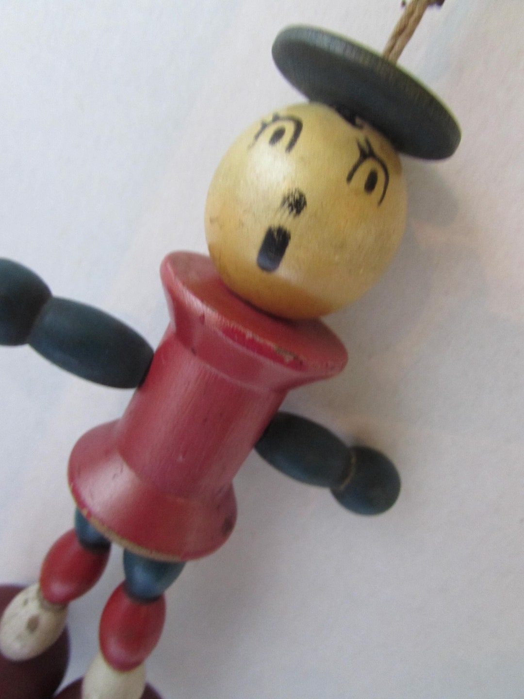 Vintage Crib Toy Wood Bead Guy String Crib Toy Red Blue Black Beads ...