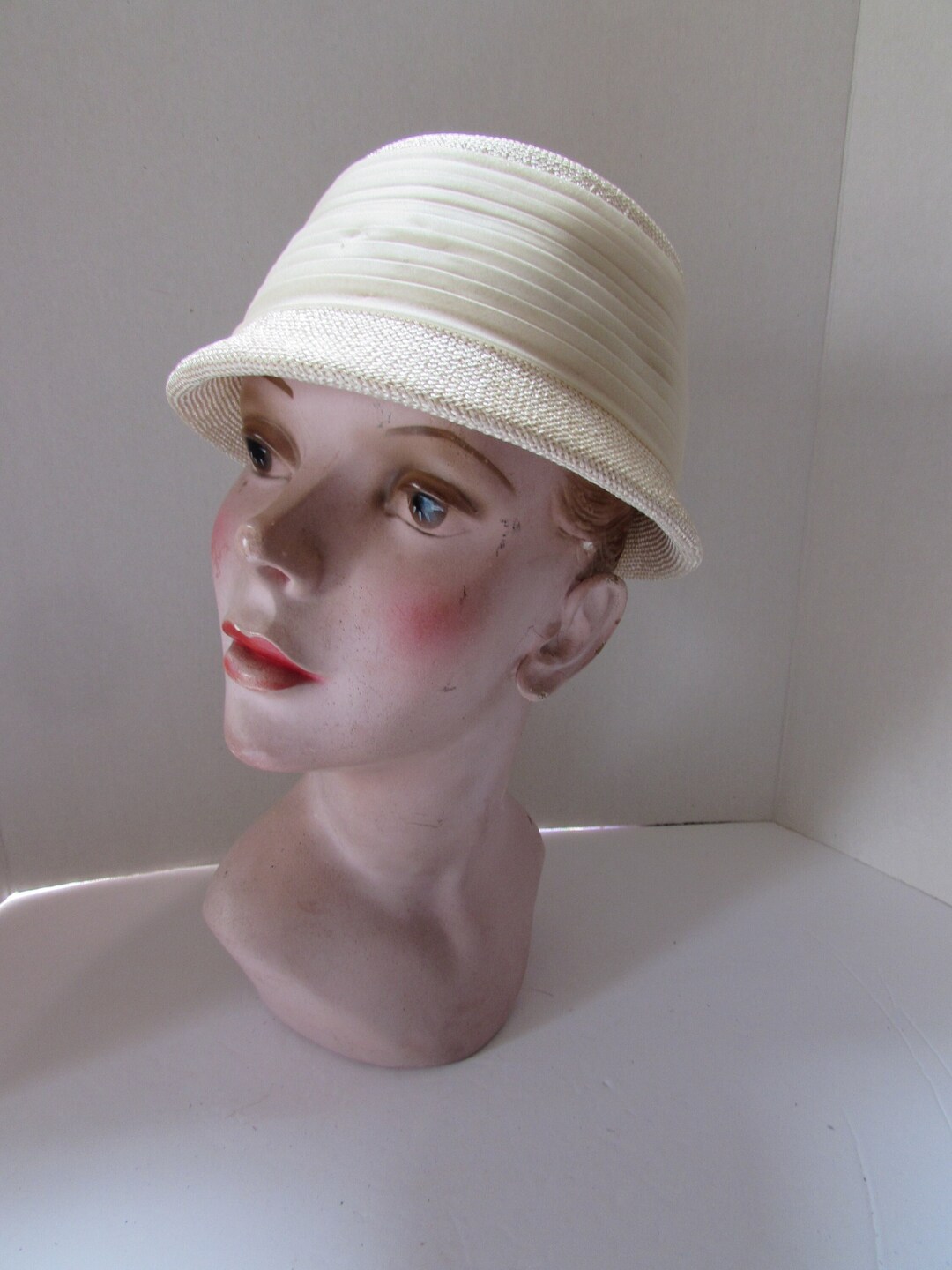 Vintage Hat Bucket Hat 1970 Style Cream Tone Millinery Weave Organdy ...