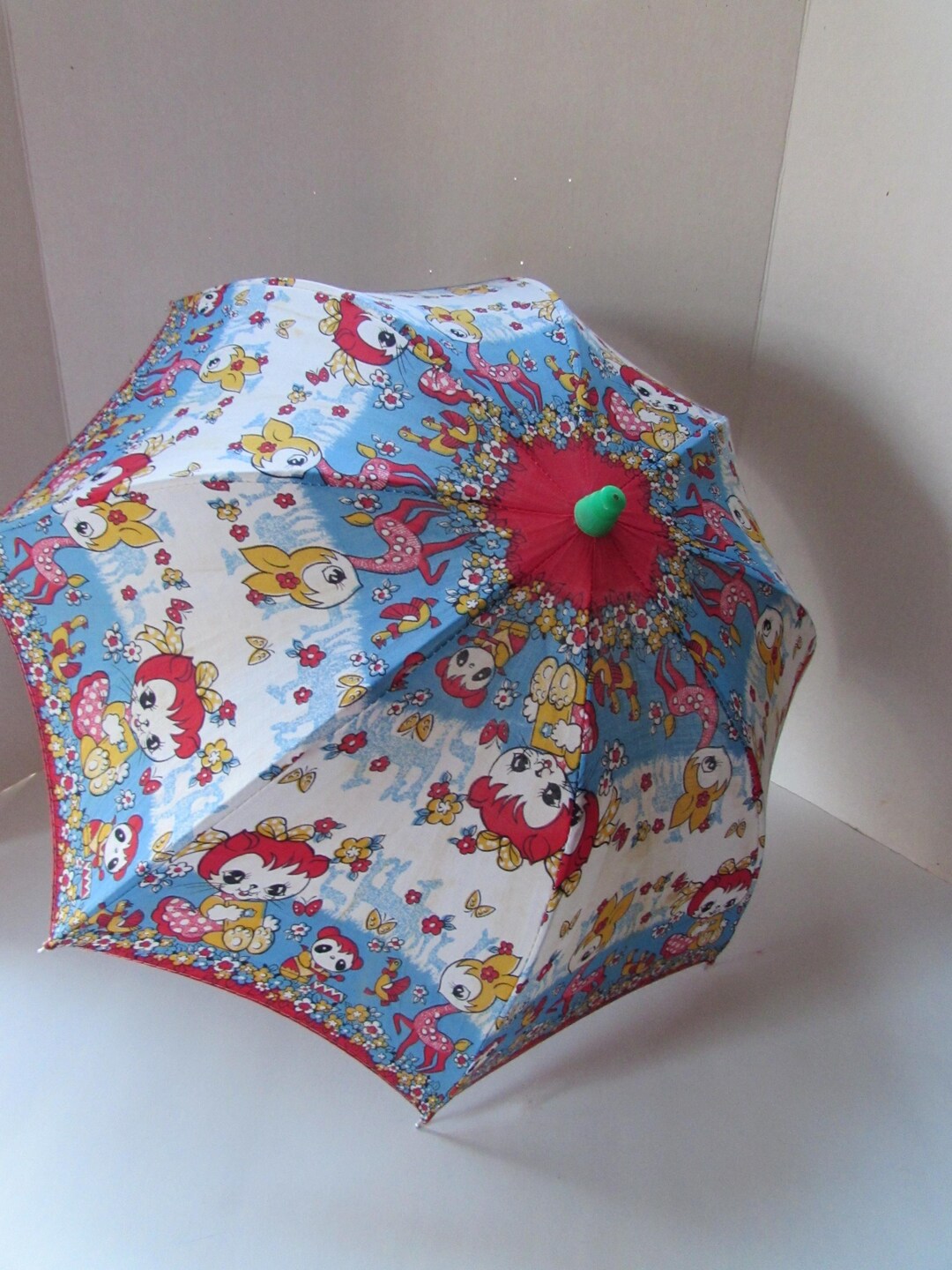 Child Umbrella Child Parasol Vintage Umbrella Primary Colors Cat ...