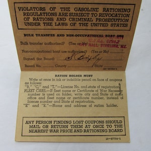WWII Memorabilia Gas Ration Cards Stamps Coupons My Ration Book Mileage ...