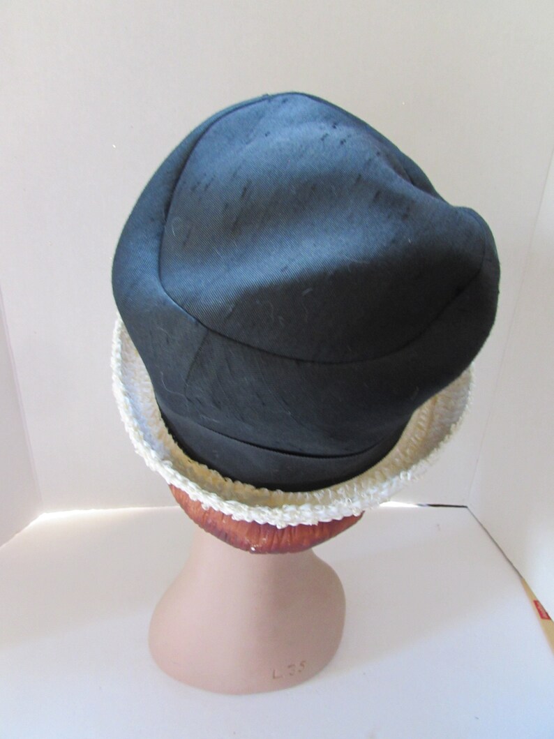 Vintage Hat 1960 Era Modified Bucket Black and White Black Fabric White ...
