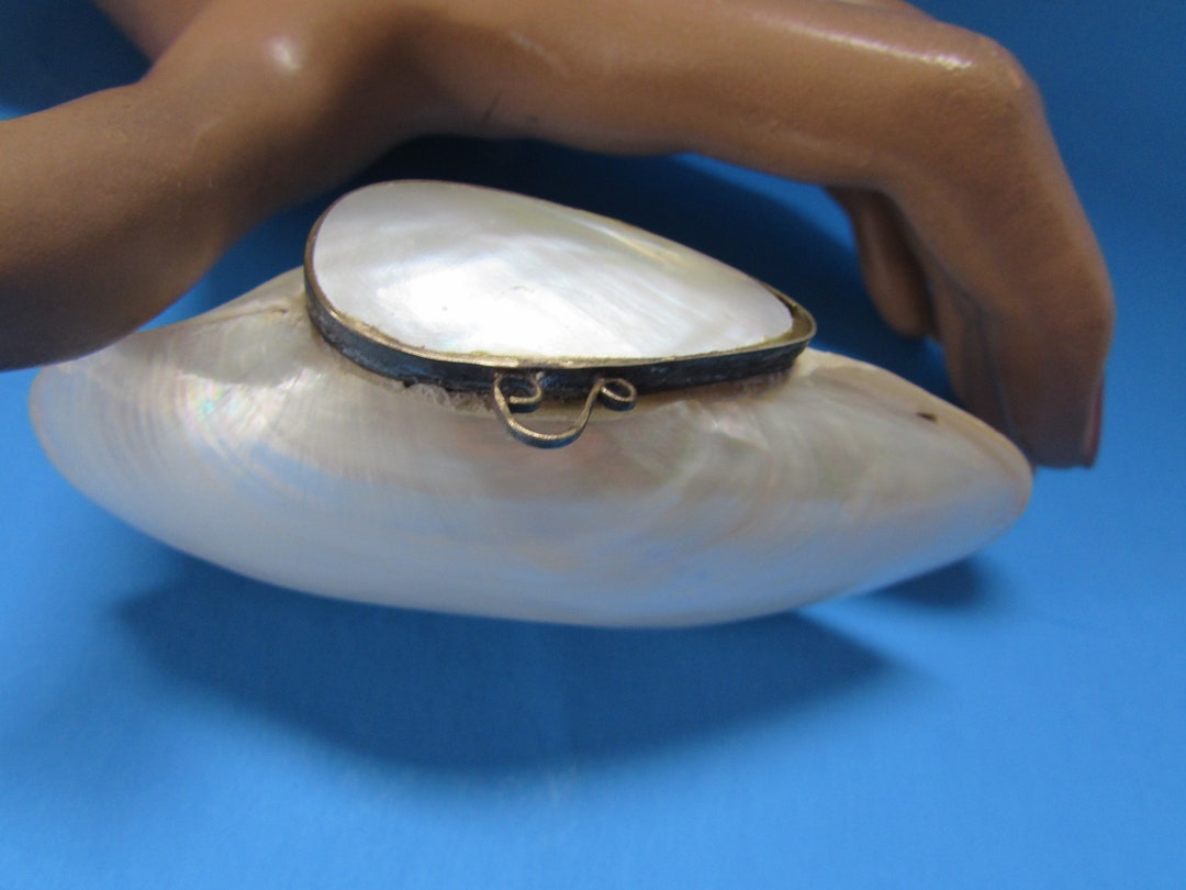 Mother of Pearl Shell Snuff Box Casket Vintage Container Metal Hinged ...
