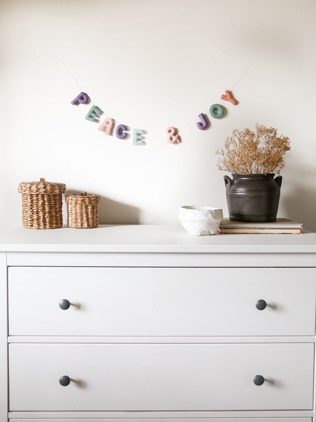 Peace & Joy Felt Garland | Pastel Colourful Christmas Decorations ...