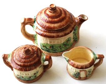 Vintage Cottage Tea Set Teapot, Sugar and Cream - Etsy