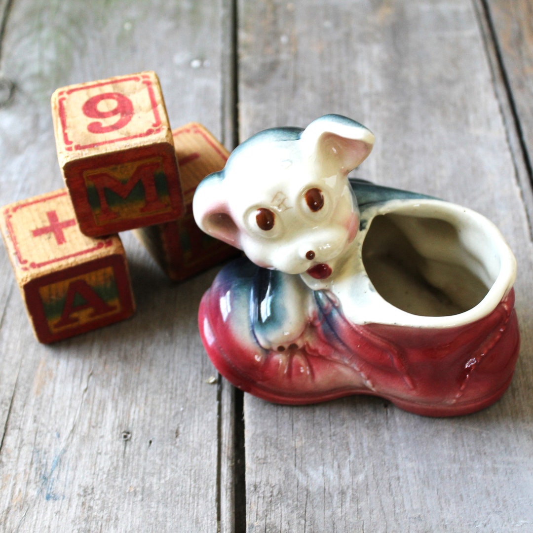1950s Puppy With Old Shoe Planter, Pottery Planter, Baby Shower Gift ...