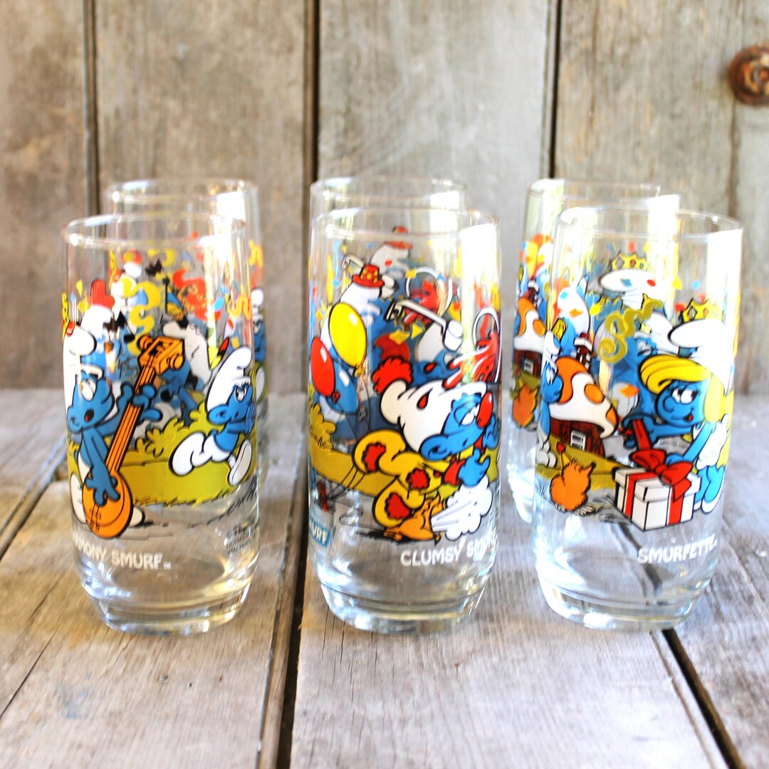1983 Smurf Water Glasses, Hardees Promotion, Cartoon Characters ...