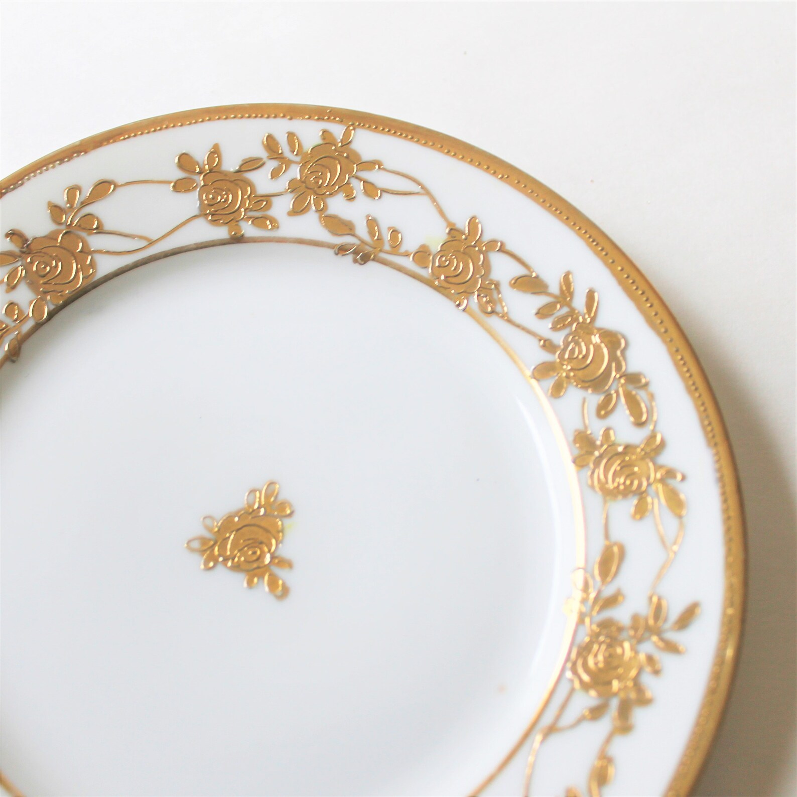 Hand painted Nippon plate heavy gold roses and stems design | Etsy