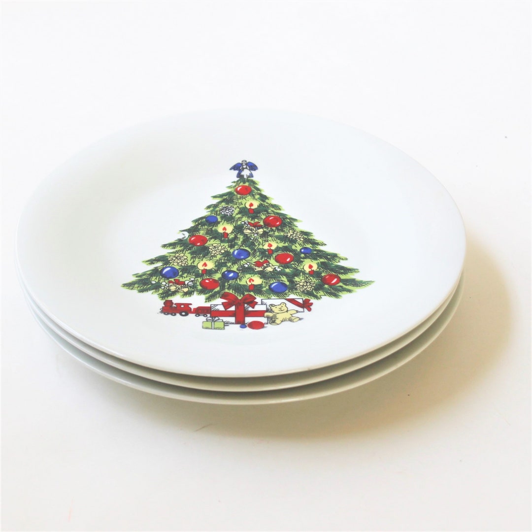Vintage Christmas Dinnerware 3 Dinner Plates Green Tree With - Etsy
