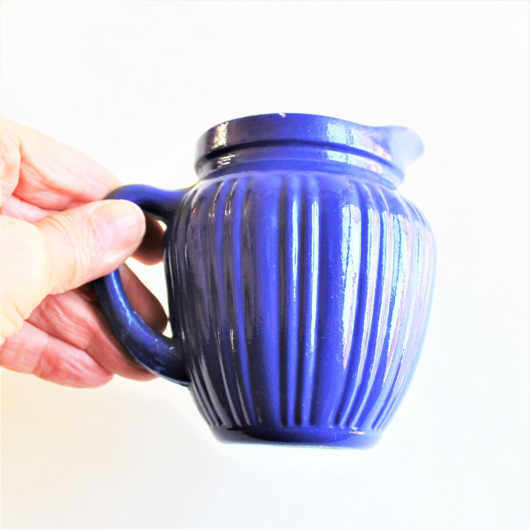 Hazel Atlas Platonite Cream Pitcher, Cobalt Blue, Ribbed Sides, Minor ...