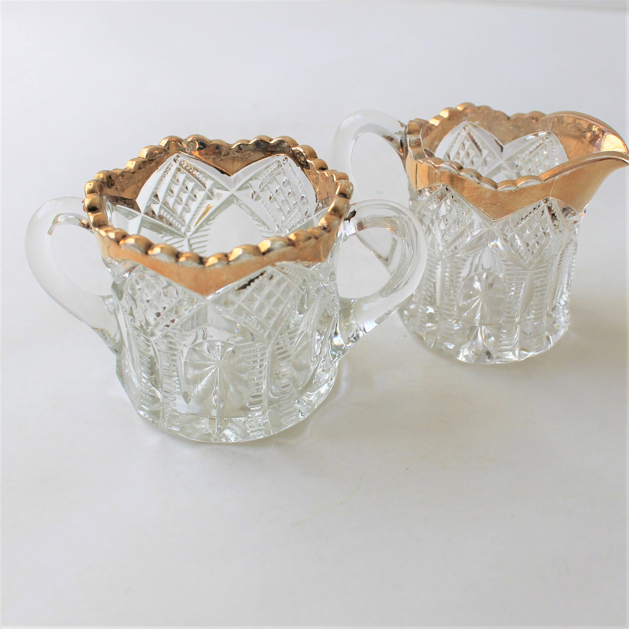EAPG gold enamel-rimmed creamer and sugar bowl set tea party - Etsy Italia