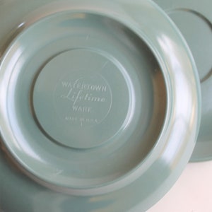 1950s Watertown Ware Lifetime Melamine Saucers, Bermuda Coral, Granada Green, Palisades Grey ...