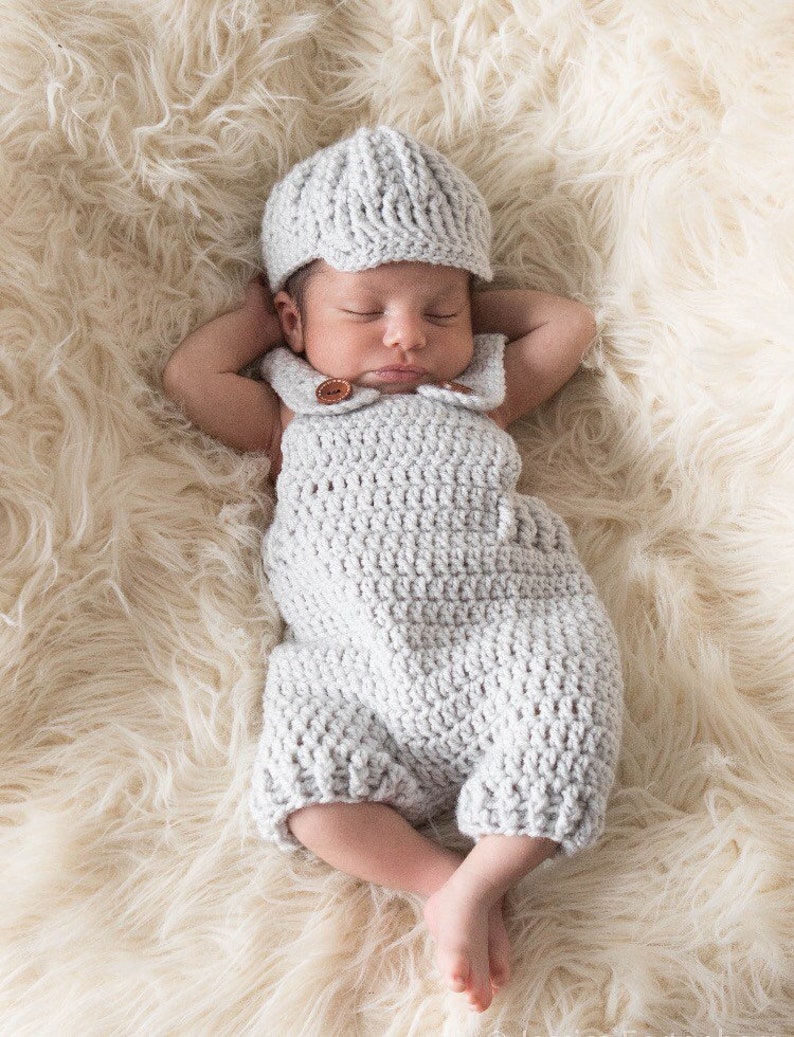 Newborn Baby Crochet Overalls With Newsboy Cap. Baby Boy - Etsy