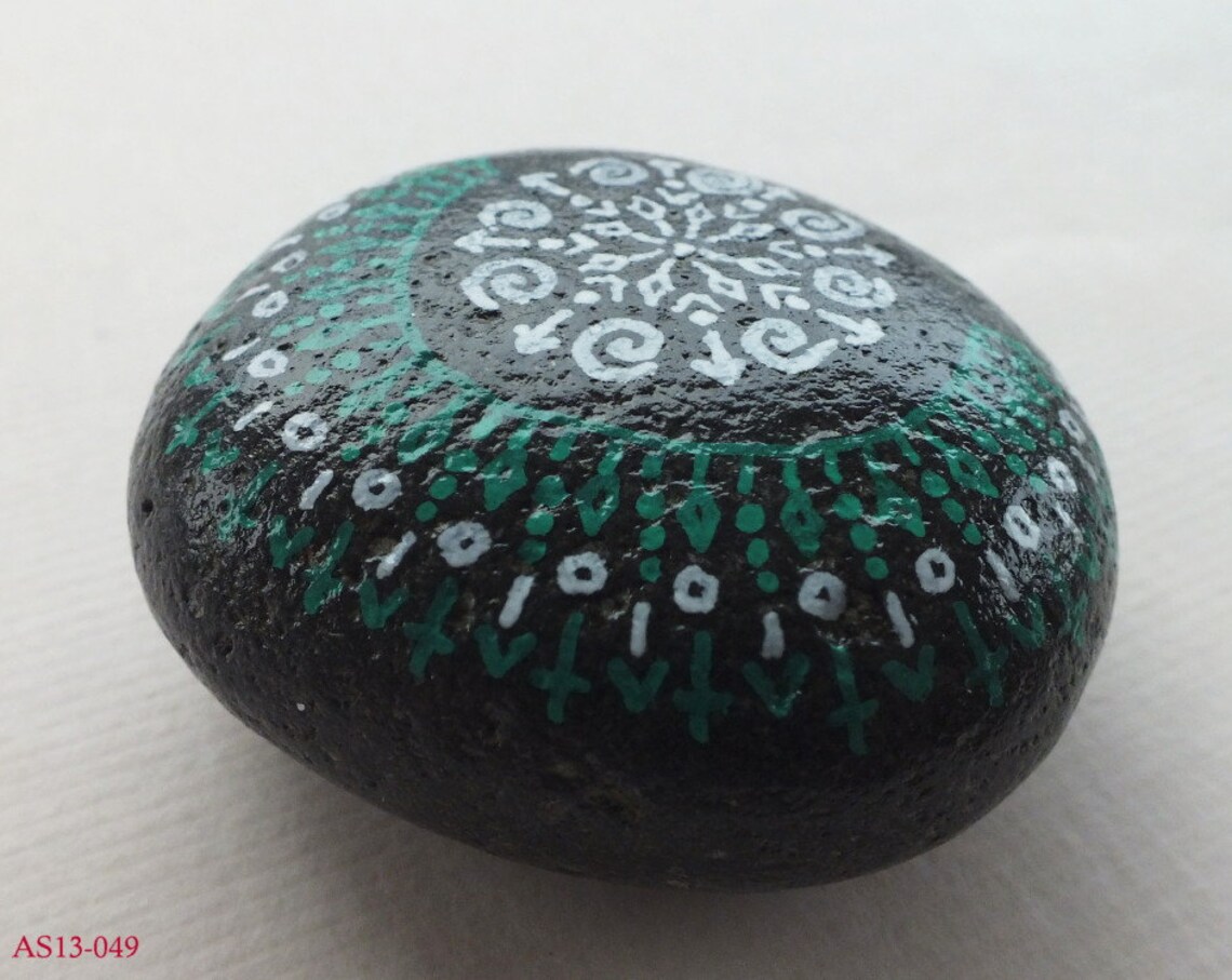 Medium-sized Hand Painted Alchemy Stone With Green & White - Etsy