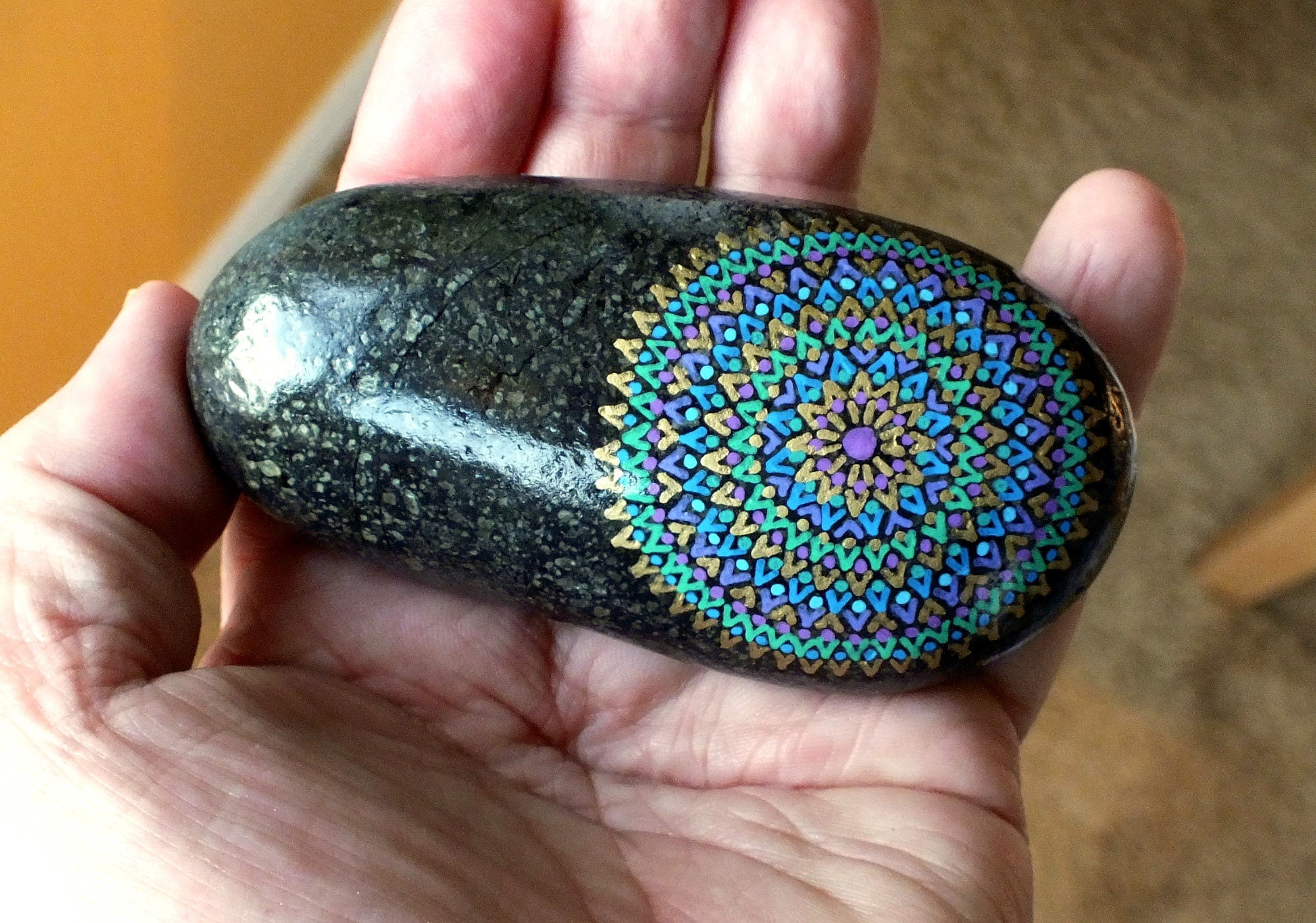 Large Hand Painted Alchemy Goddess Stone With Green, Purple, Turquoise ...