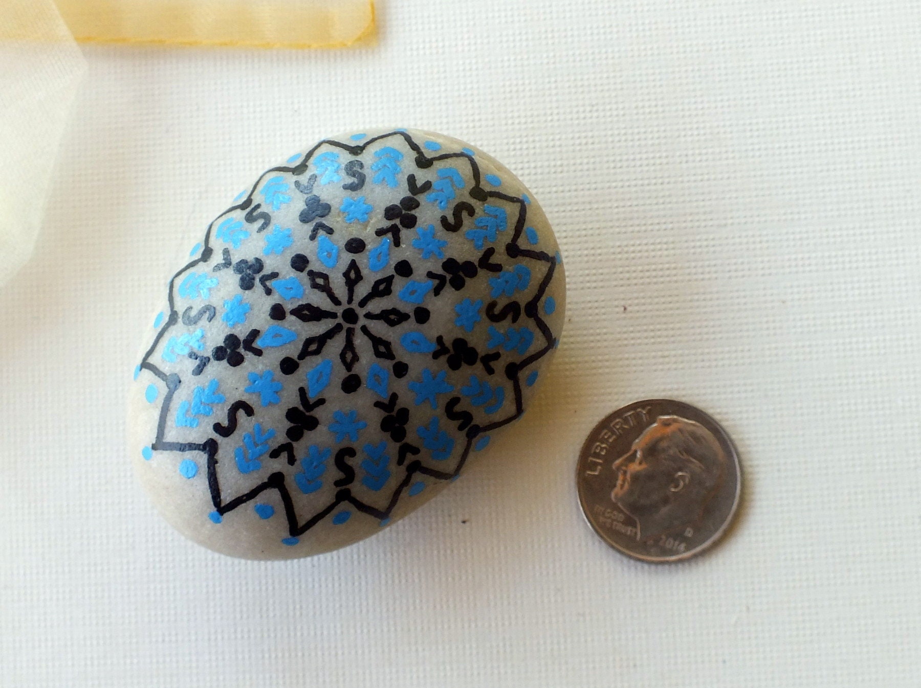 Medium-sized Hand Painted Alchemy Stone With Blue & Black Sacred ...