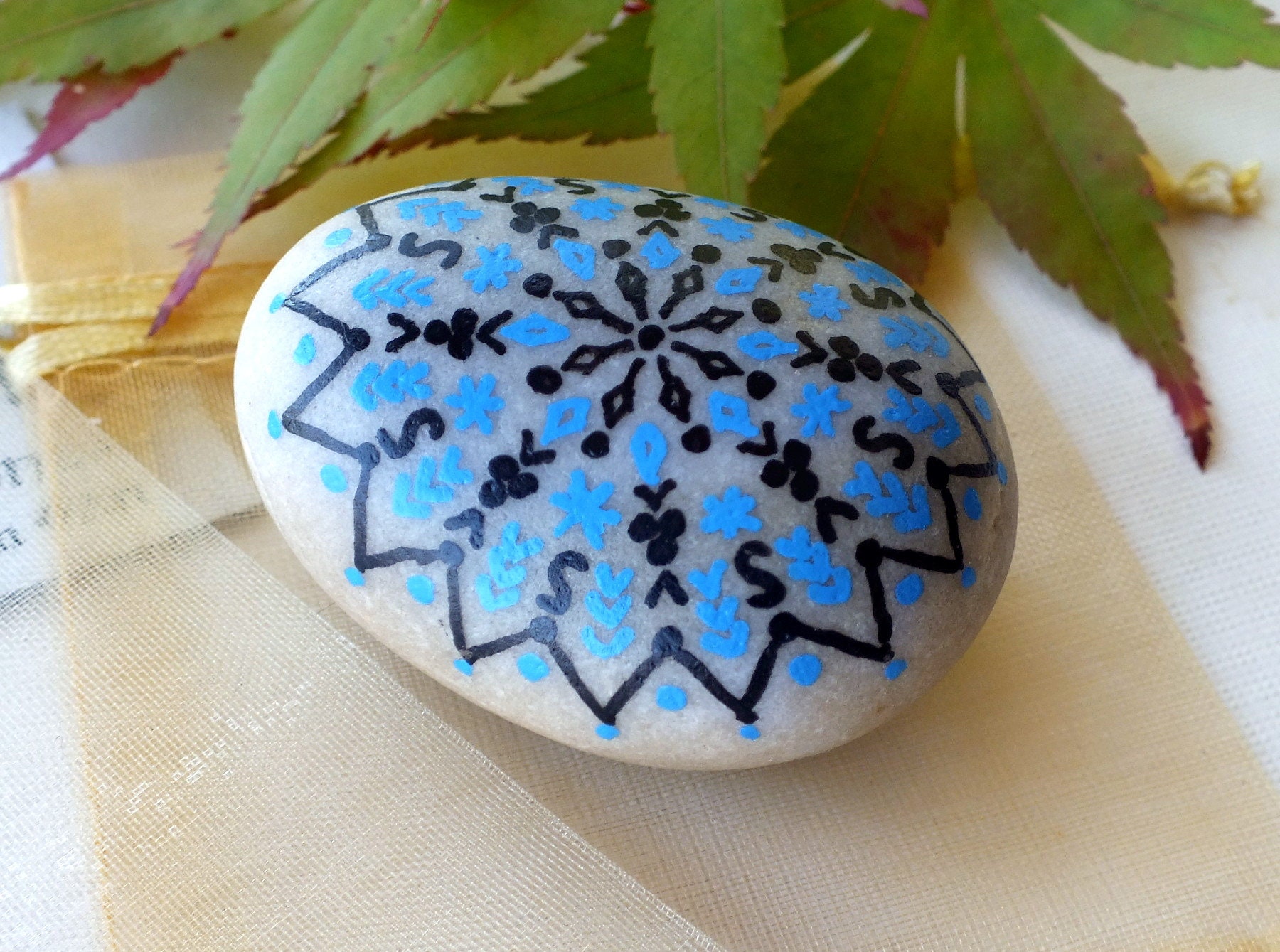 Medium-sized Hand Painted Alchemy Stone With Blue & Black Sacred ...