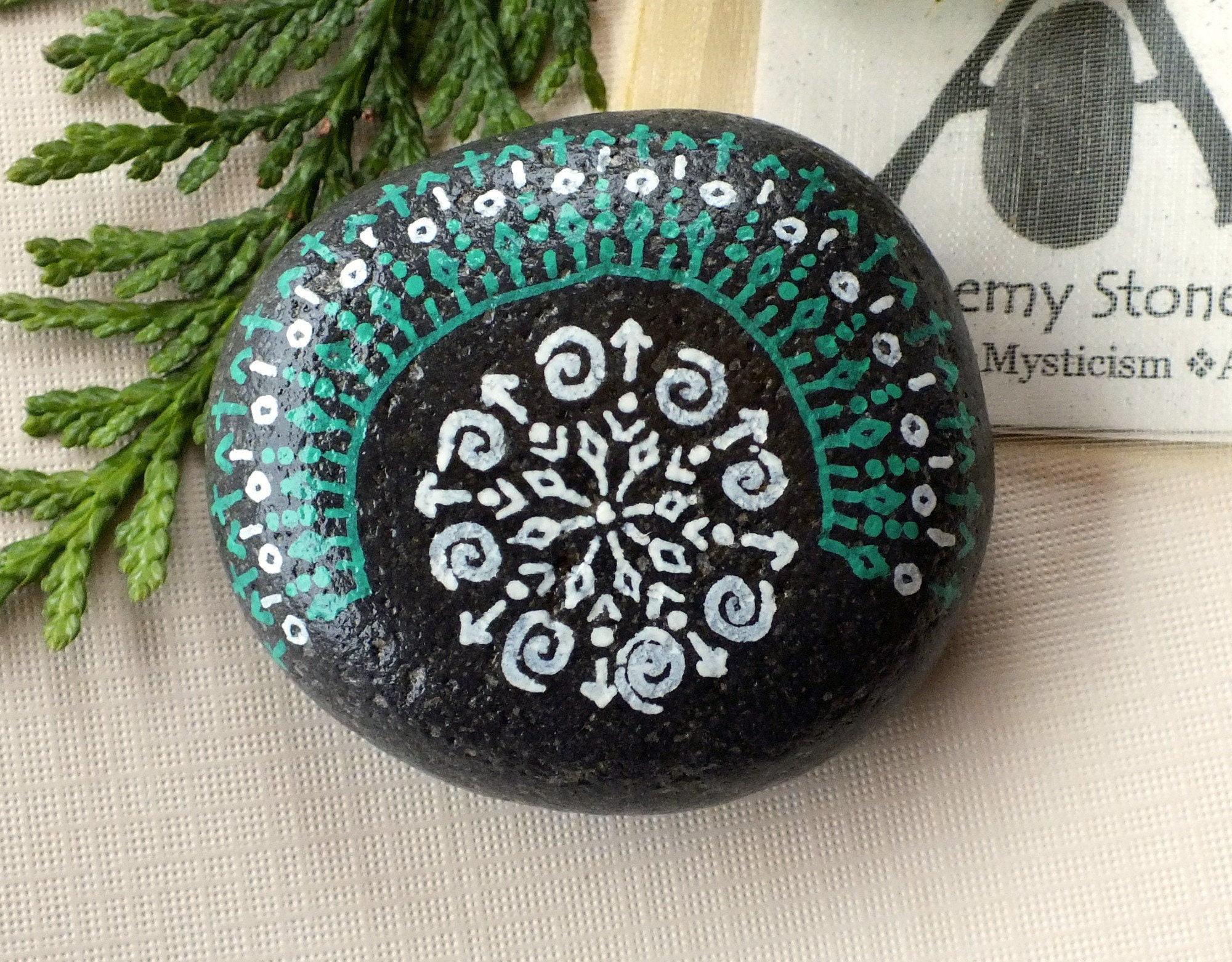 Medium-sized Hand Painted Alchemy Stone With Green & White - Etsy