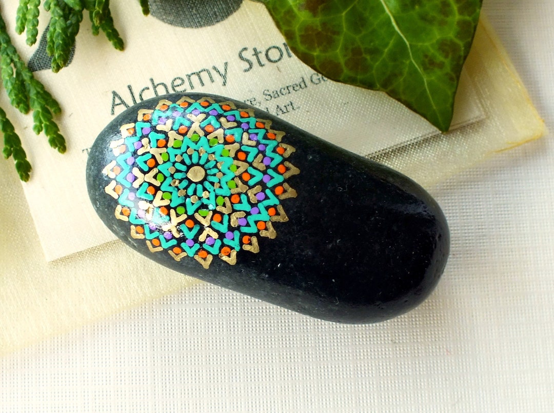 Medium Hand Painted Alchemy Goddess Stone With Green, Orange, Purple ...