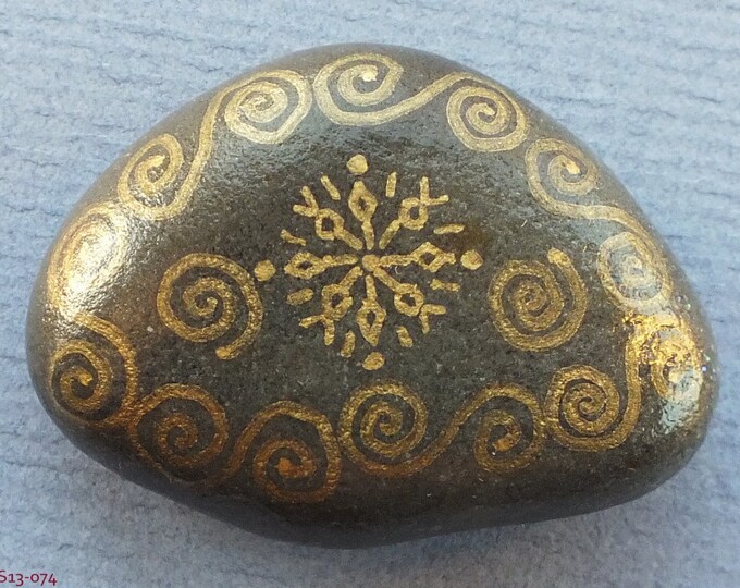 Hand Painted Alchemy Stone With Gold Snowflake and Scroll Design - Etsy