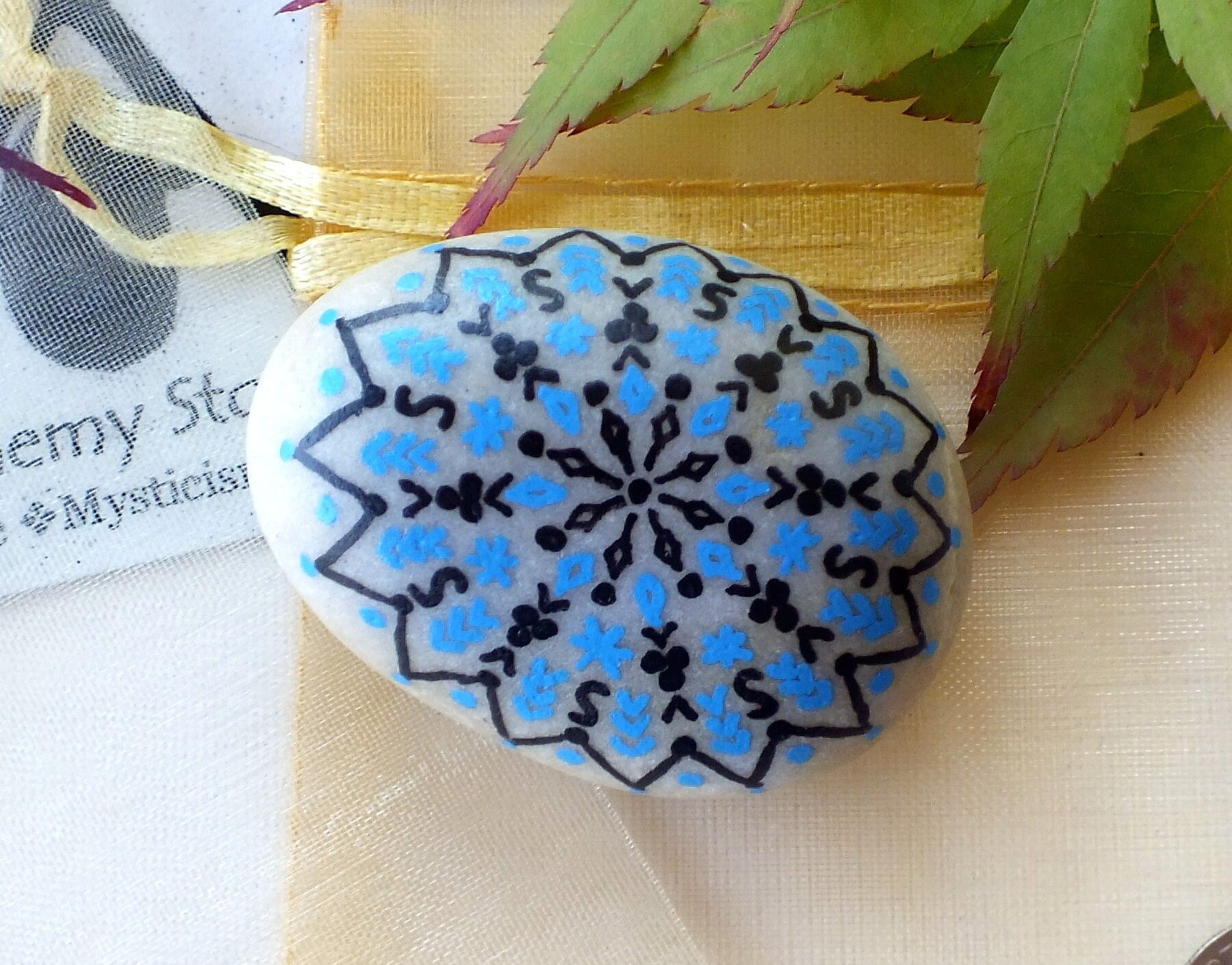 Medium-sized Hand Painted Alchemy Stone With Blue & Black Sacred ...