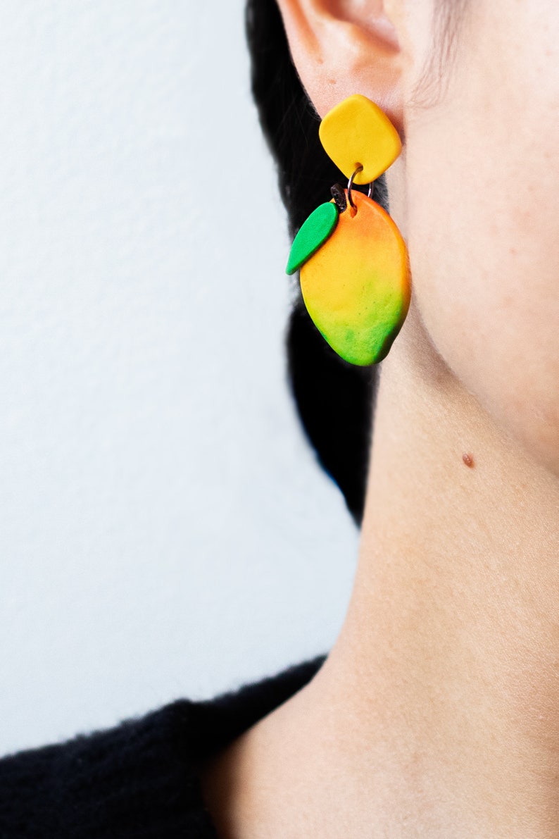 Large Mango Dangle Earrings Handmade Polymer Clay Jewelry Cute Food ...