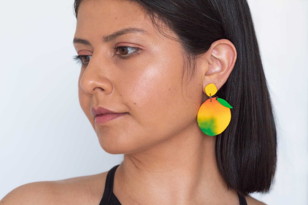 Large Mango Dangle Earrings Handmade Polymer Clay Jewelry Cute Food ...