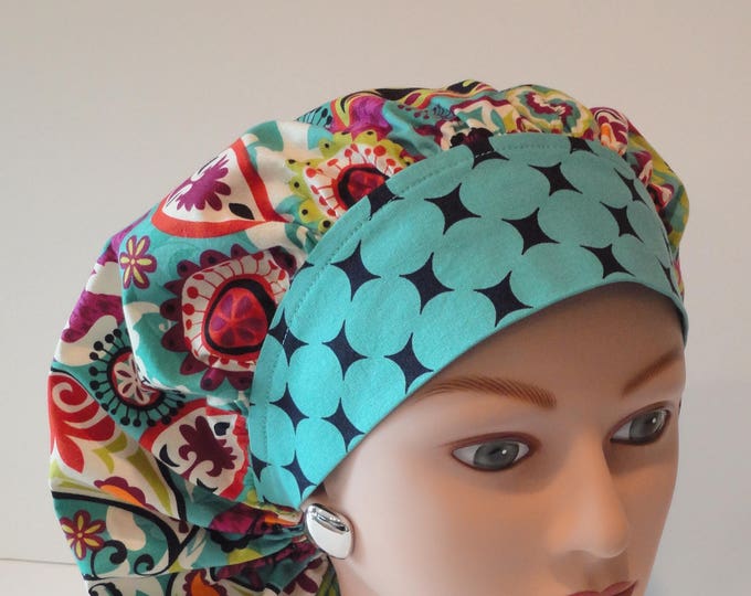 Perfect Sized Bouffant Cap...multi Colored Paisley W/contrasting Band ...
