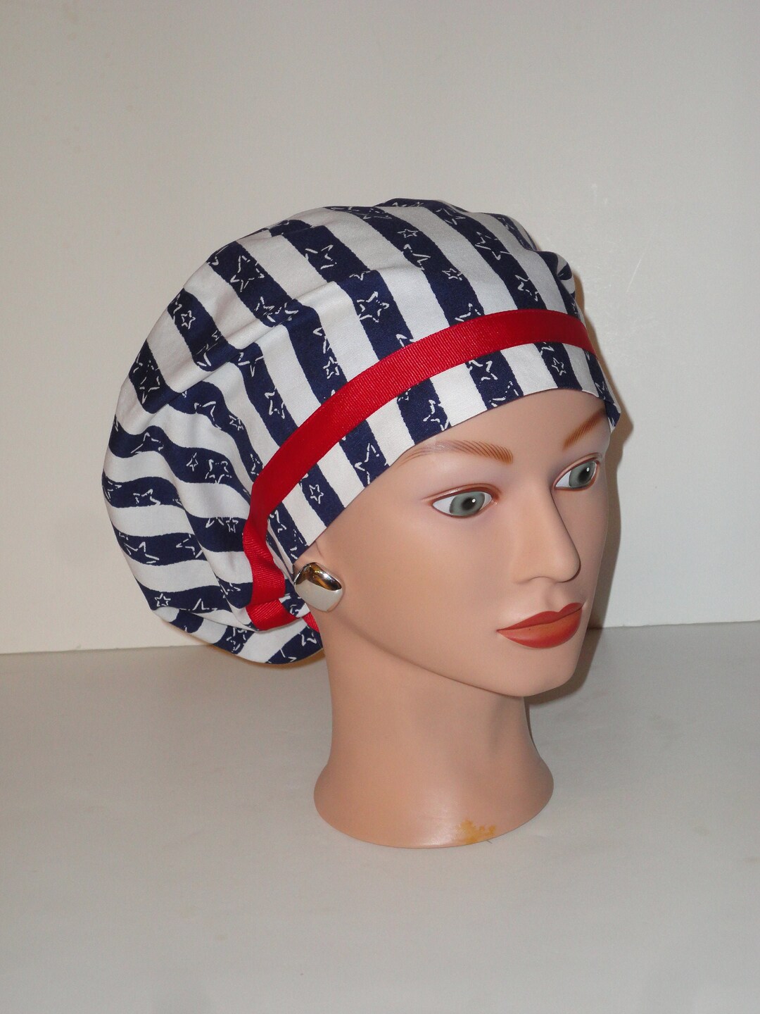 Ribbon Trimmed European Cap...stars and Stripes 2 W/red Ribbon ...