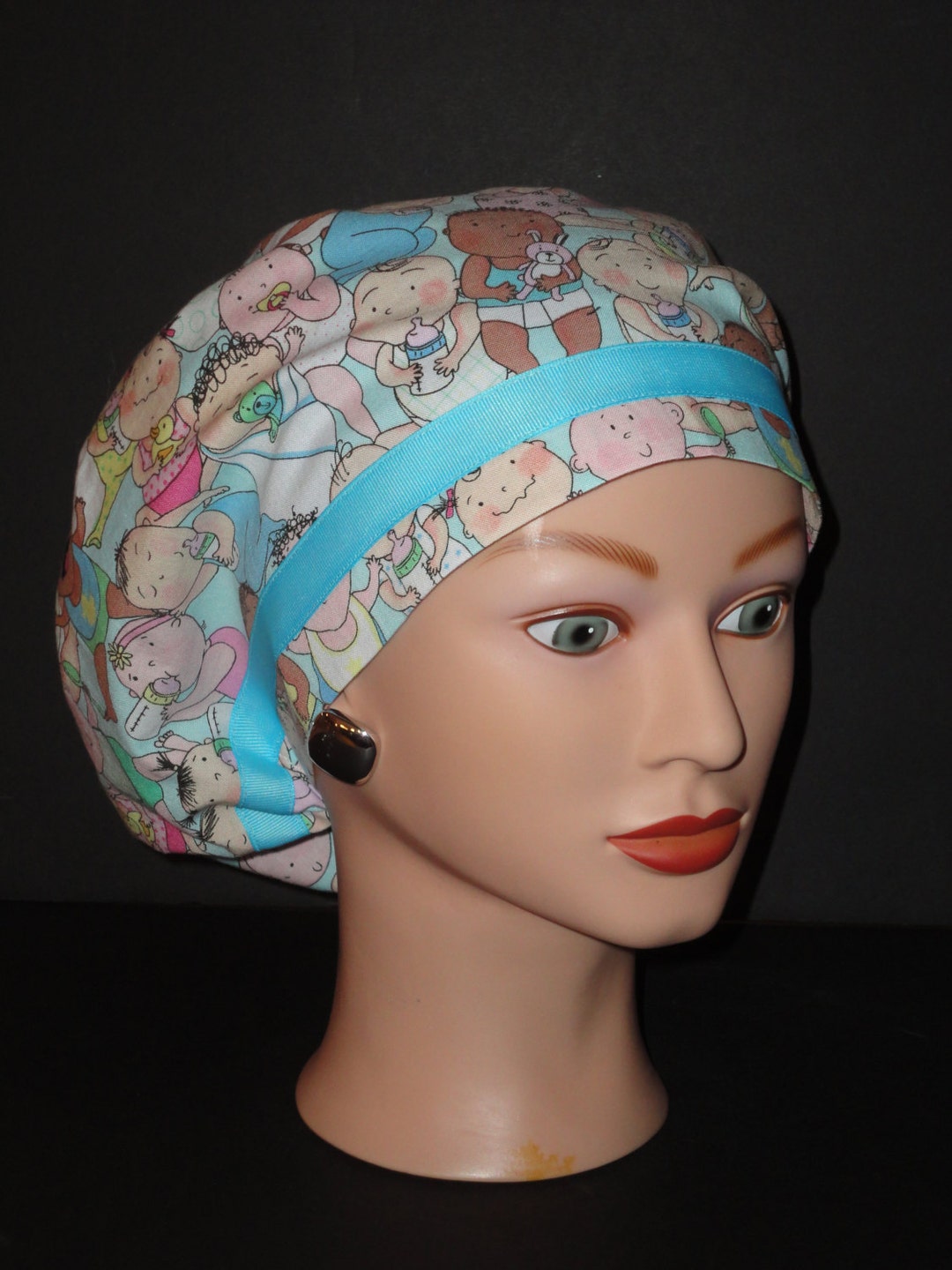 Ribbon Trimmed European Scrub Cap...cry Baby With Blue Ribbon ...