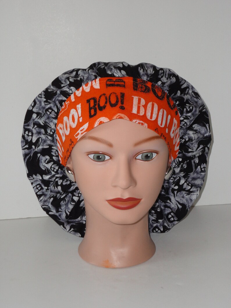 Perfect Sized Bouffant Cap...black Ghosts W/boo - Etsy