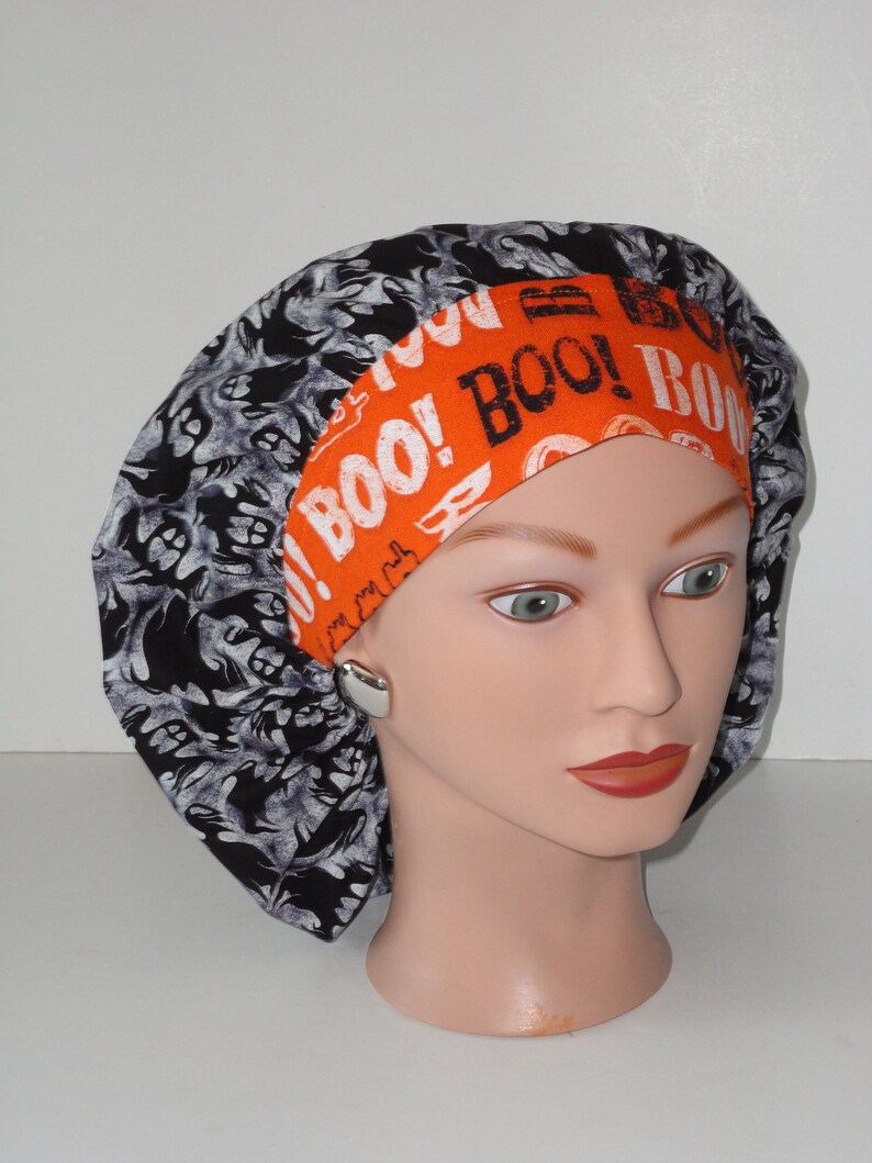 Perfect Sized Bouffant Cap...black Ghosts W/boo - Etsy