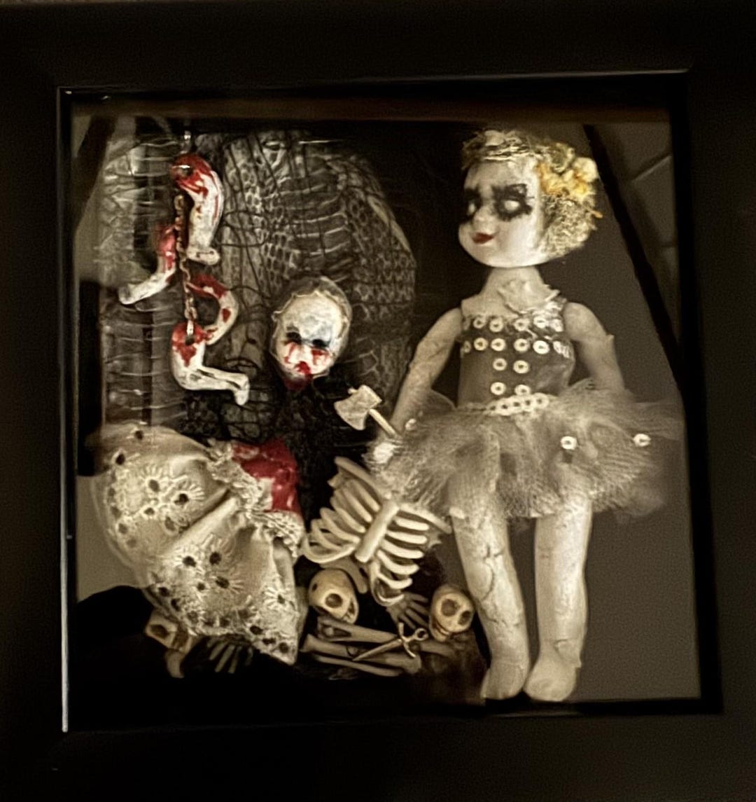 Creepy Horror Mixed Media Shadow Box With Gothic Dolls, Bones, Snake ...