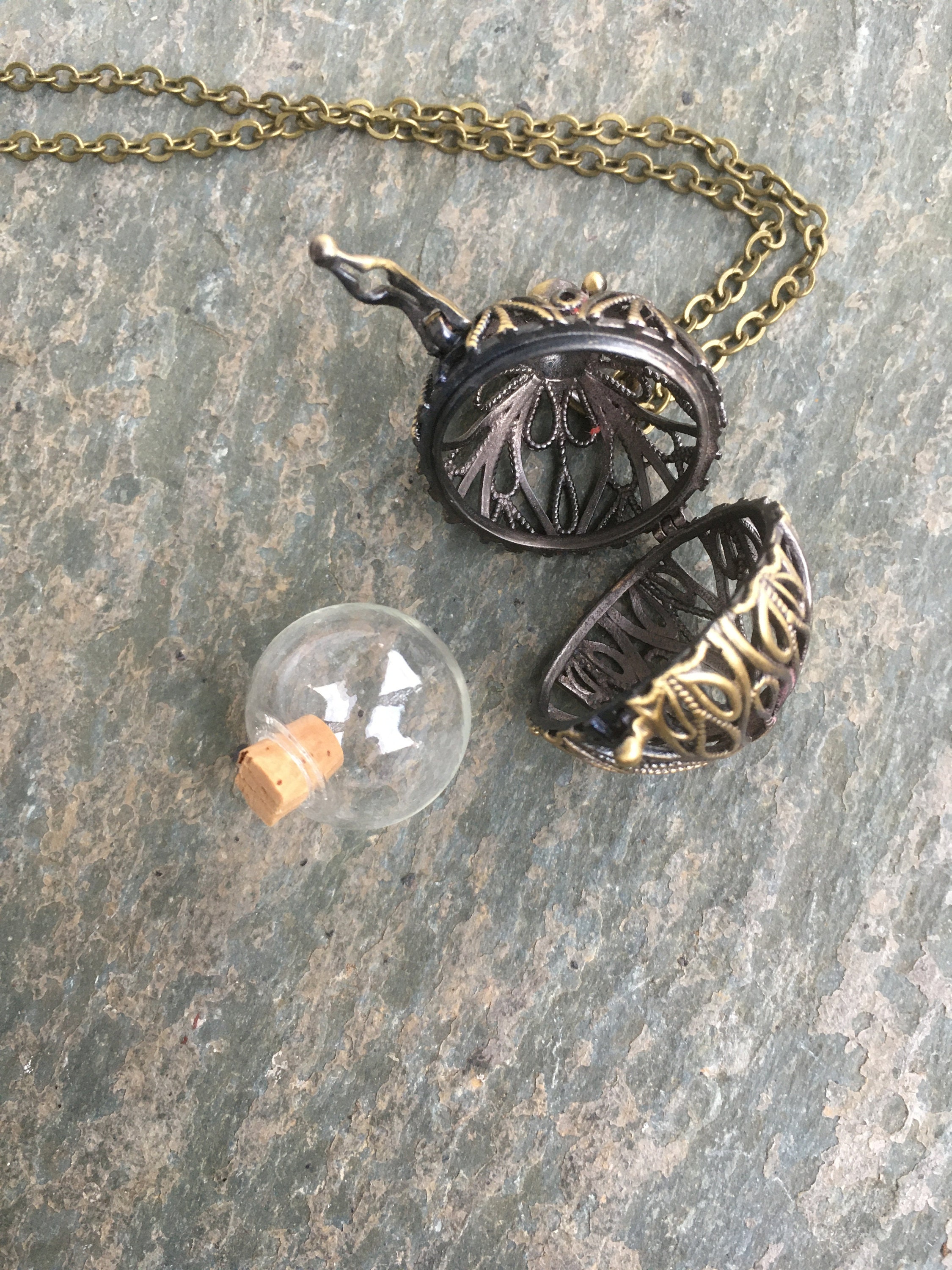 Antique Bronze Cage Urn Locket With Glass Orb for Cremation - Etsy