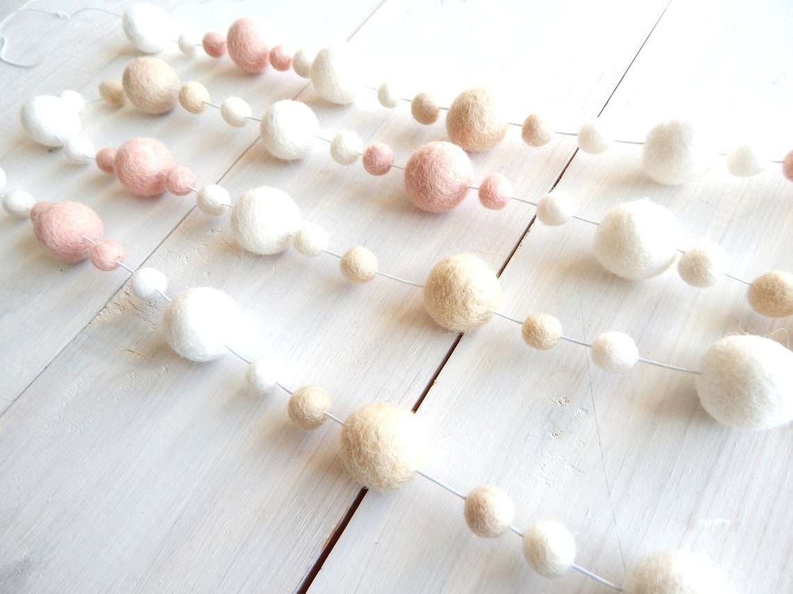 Pink and Cream Garland Pom Pom Garland Felt Ball Garland - Etsy