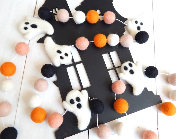 Ghost Garland, Halloween Garland, Blush Black and Orange Fall Decor ...