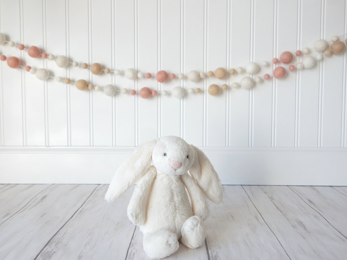 Pink and Cream Garland Pom Pom Garland Felt Ball Garland - Etsy