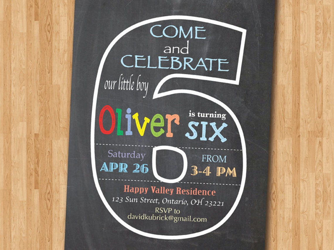 Chalkboard 6th Birthday Invitation. Sixth Birthday Invite. - Etsy