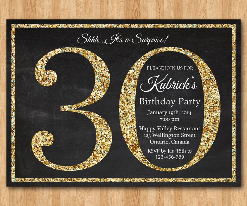 30th Birthday Invitation. Gold Glitter Birthday Party Invite. - Etsy