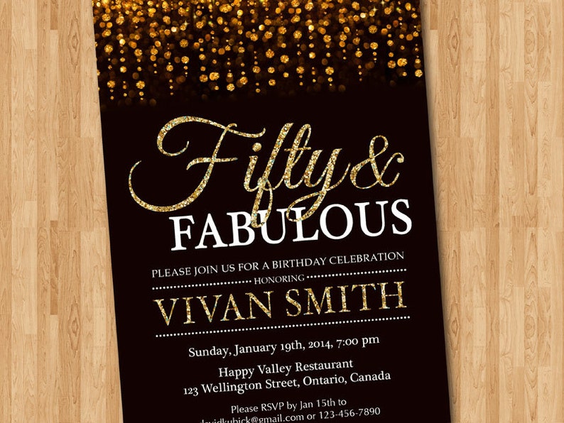 50th Birthday Invitation For Women Fifty And Fabulous Golden Etsy