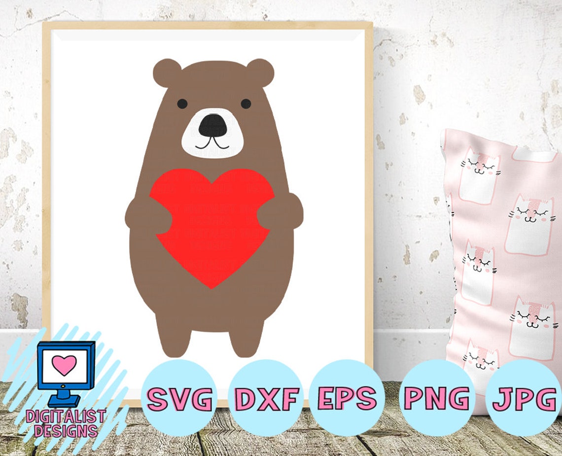 Bear Svg Heart Svg Valentines Day Svg Valentines Svg - Etsy